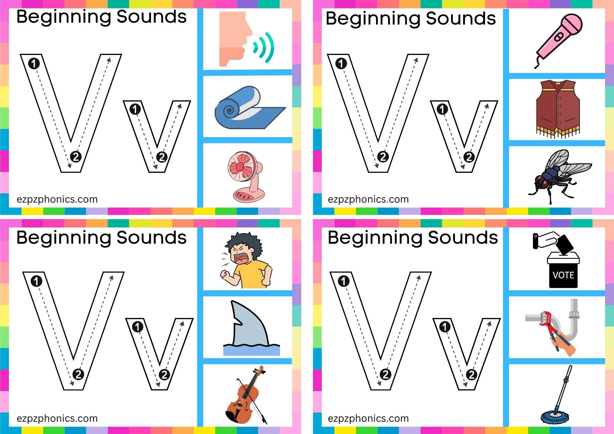 2 V Beginning Sound Clip Cards - ezpzphonics.com
